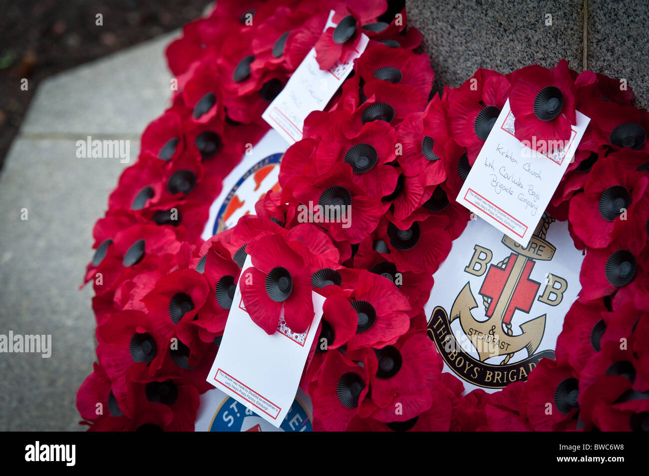Poppy wreaths at the Remembrance Sunday Ceremony and Parade in Carluke ...