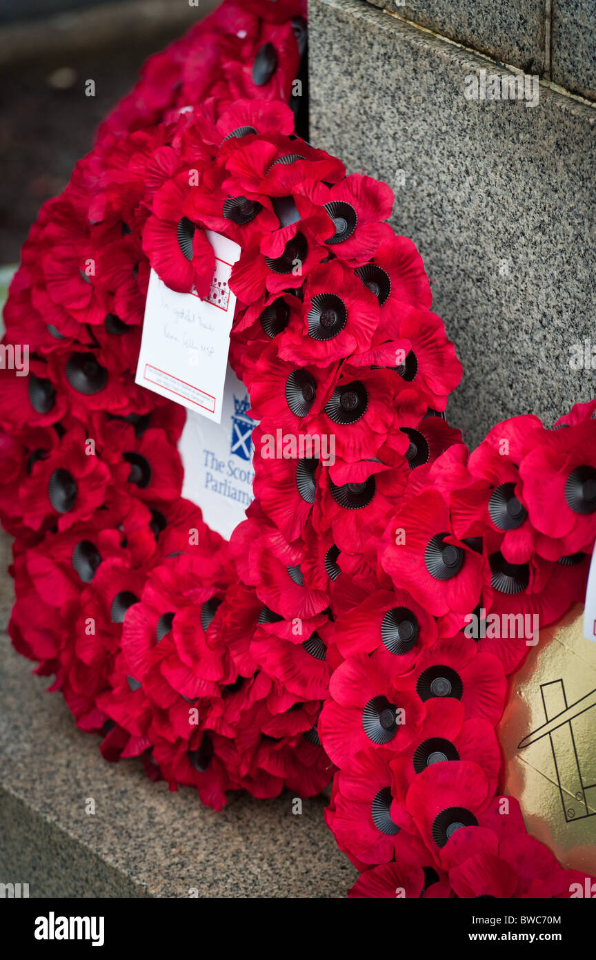 Poppy wreaths at the Remembrance Sunday Ceremony and Parade in Carluke ...