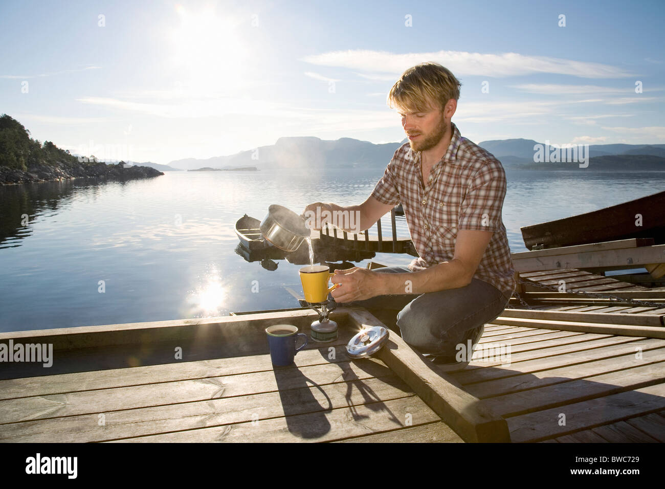 Steaming tea outdoors male hi-res stock photography and images - Alamy