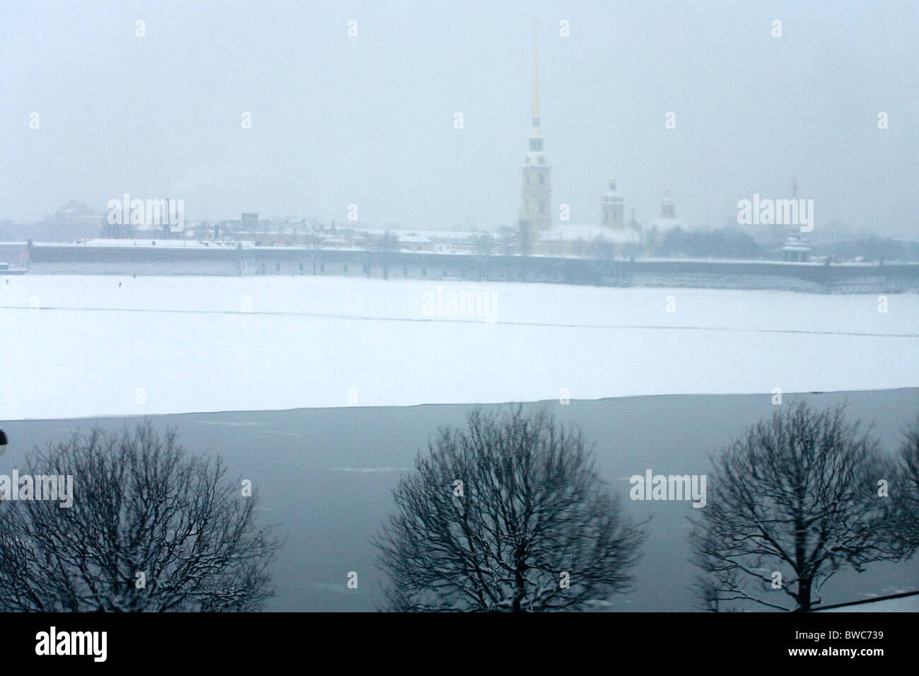"Peter and Paul Fortress" from across the frozen Neva River, viewed from a window in the "Winter ...