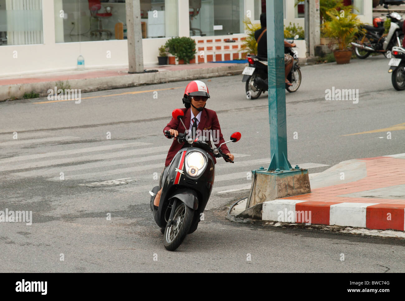 Motorbike (motorcycle, scooter) riders of Bangkok, Thailand October ...