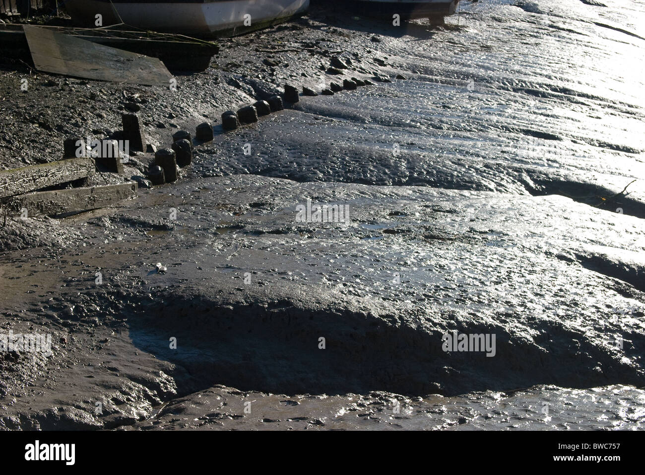 silted river bank and bed in bright winter sunshine Stock Photo - Alamy