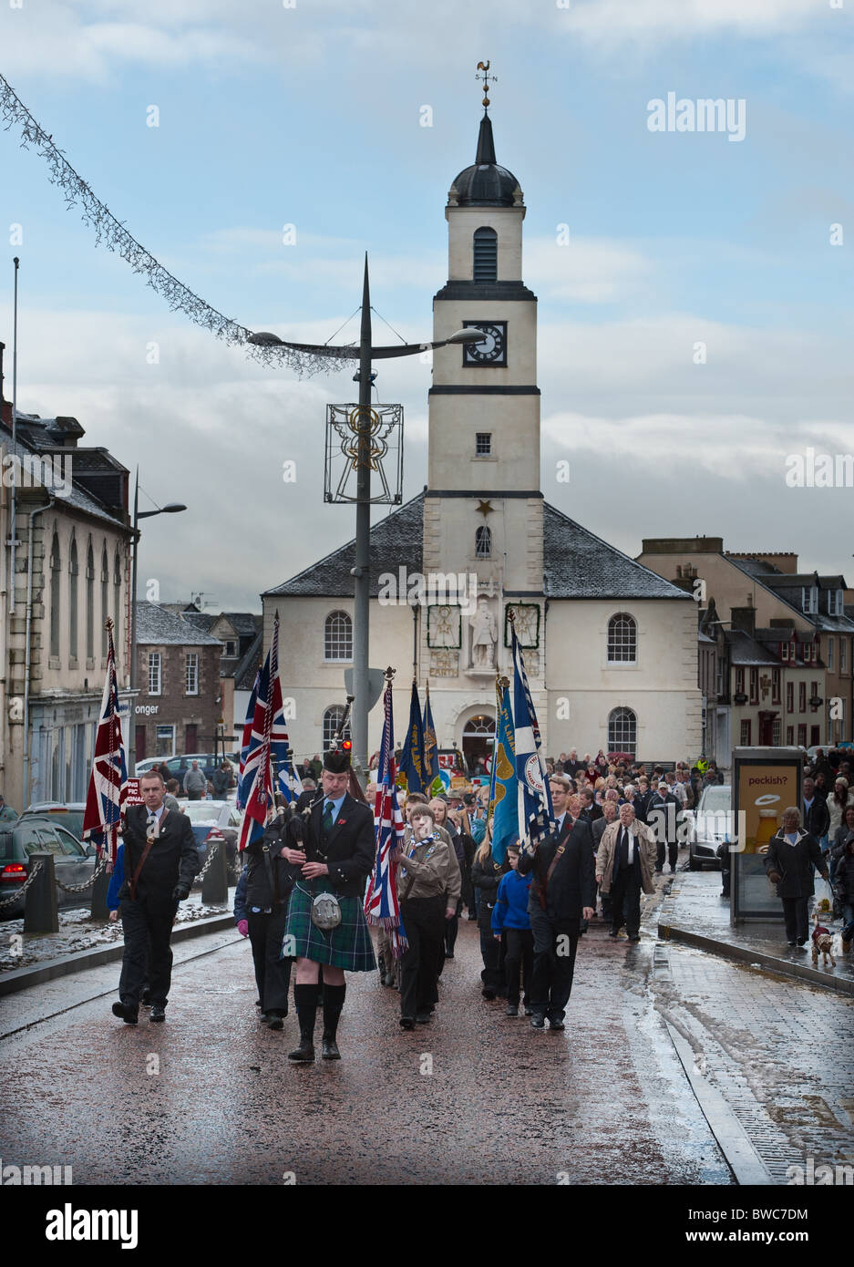 Remembrance Sunday ceremony and parade in Lanark, South Lanarkshire ...