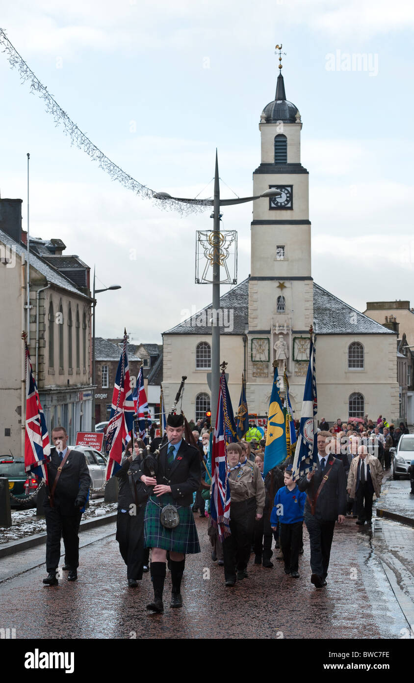 Remembrance Sunday ceremony and parade in Lanark, South Lanarkshire ...