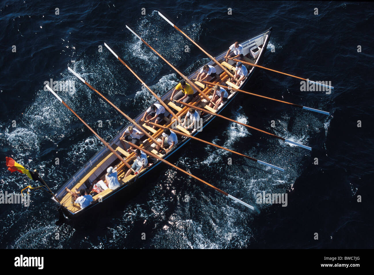 Crew rowing yole, Douarnenez Maritime Festival, Brittany, France 2000 ...