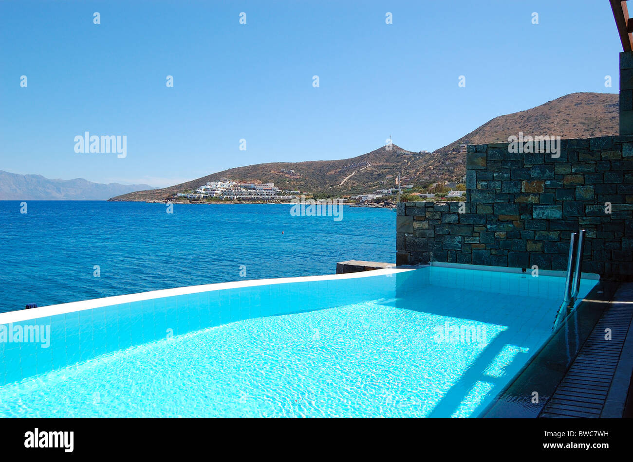 Swimming pool by luxury villa, Crete, Greece Stock Photo - Alamy