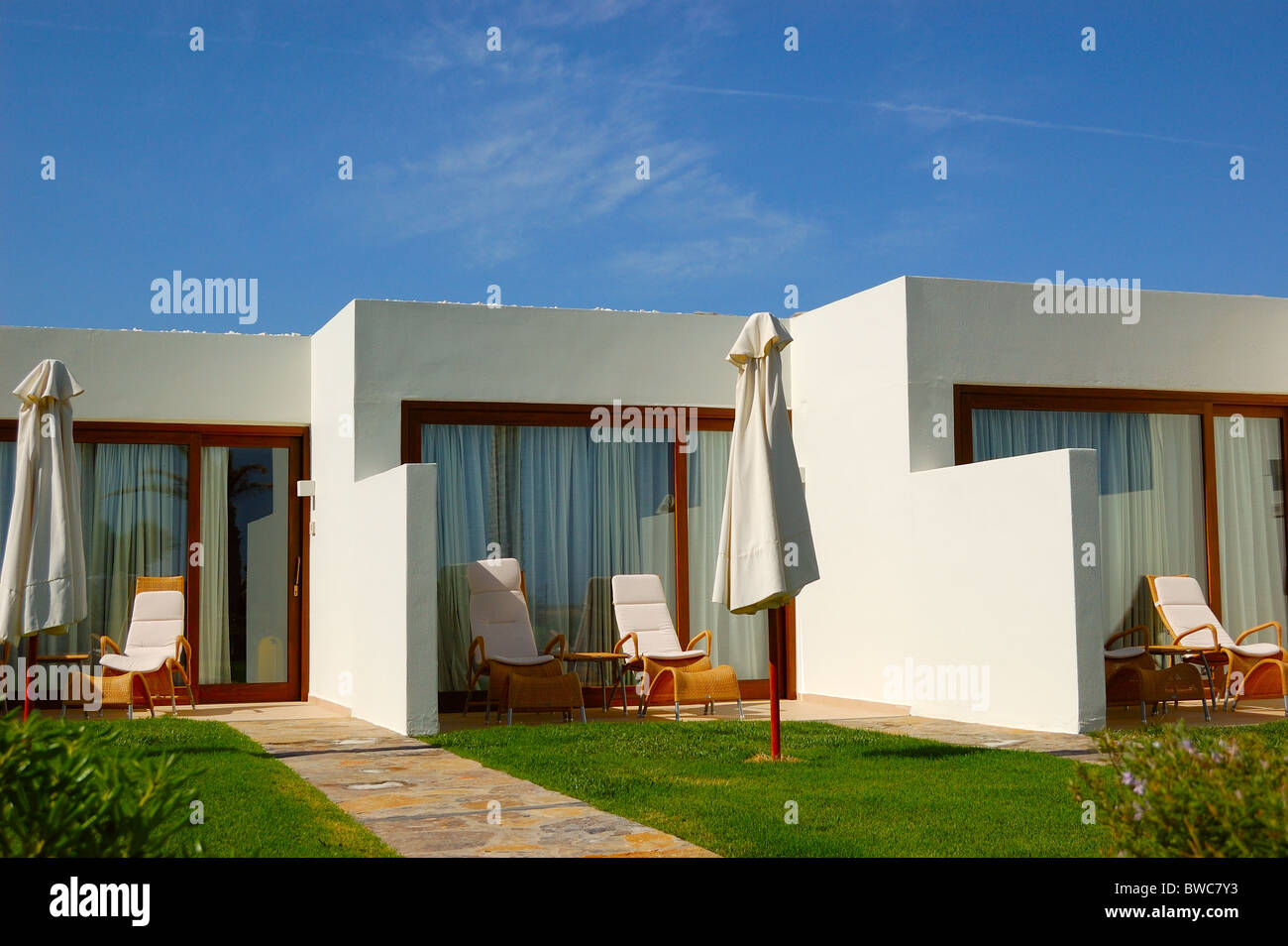 Modern villas of luxury hotel, Crete, Greece Stock Photo - Alamy