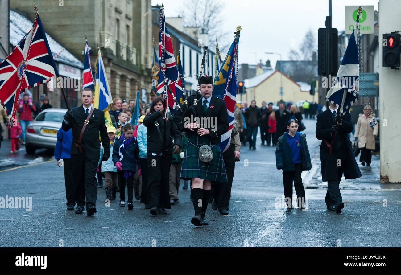 Remembrance Sunday ceremony and parade in Lanark, South Lanarkshire ...