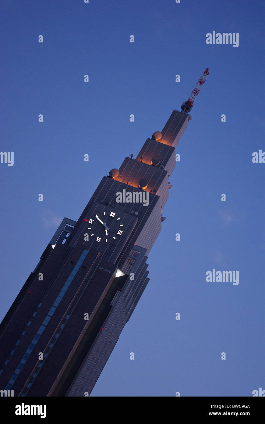 Illuminated NTT Docomo Tower after Sunset, Shinjuku, Tokyo, Japan, Asia ...