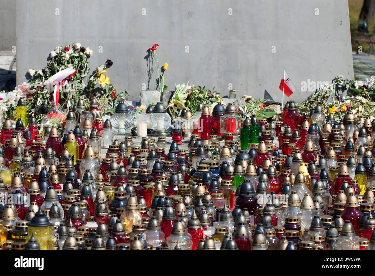 Grave candles placed as a symbol of mourning on the day of the funeral ...