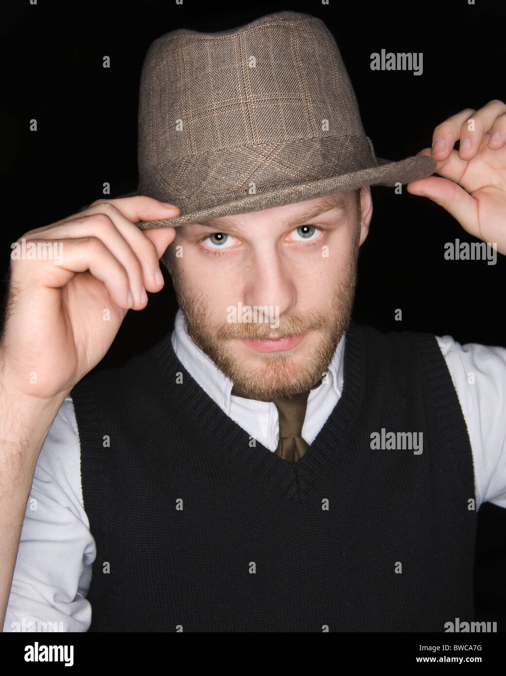 Man hat black vest hi-res stock photography and images - Alamy