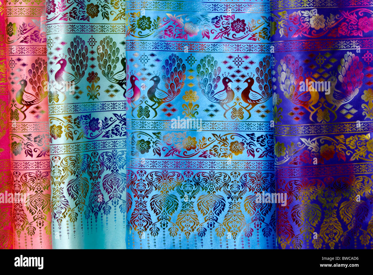 Fabric with peacock design, Xishuangbanna, Yunnan, China Stock Photo ...