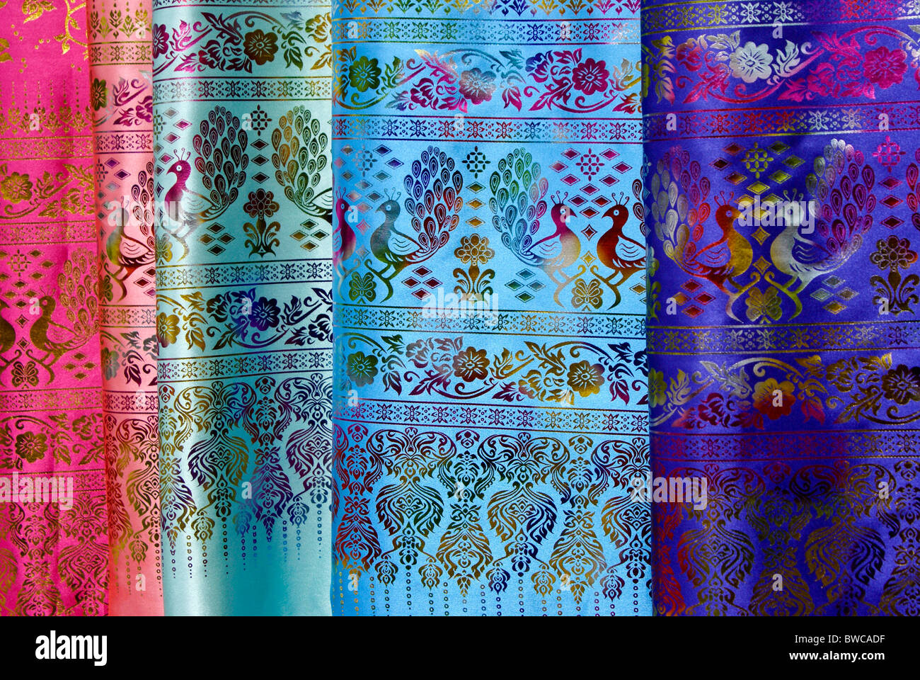 Fabric with peacock design, Xishuangbanna, Yunnan, China Stock Photo ...