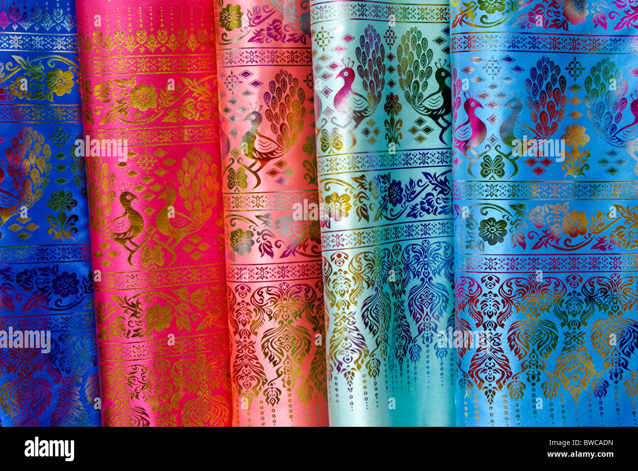 Fabric with peacock design, Xishuangbanna, Yunnan, China Stock Photo ...