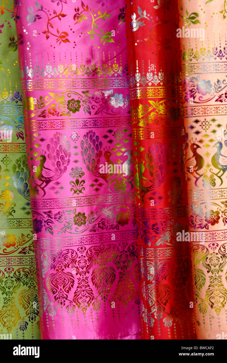 Fabric with peacock design, Xishuangbanna, Yunnan, China Stock Photo ...