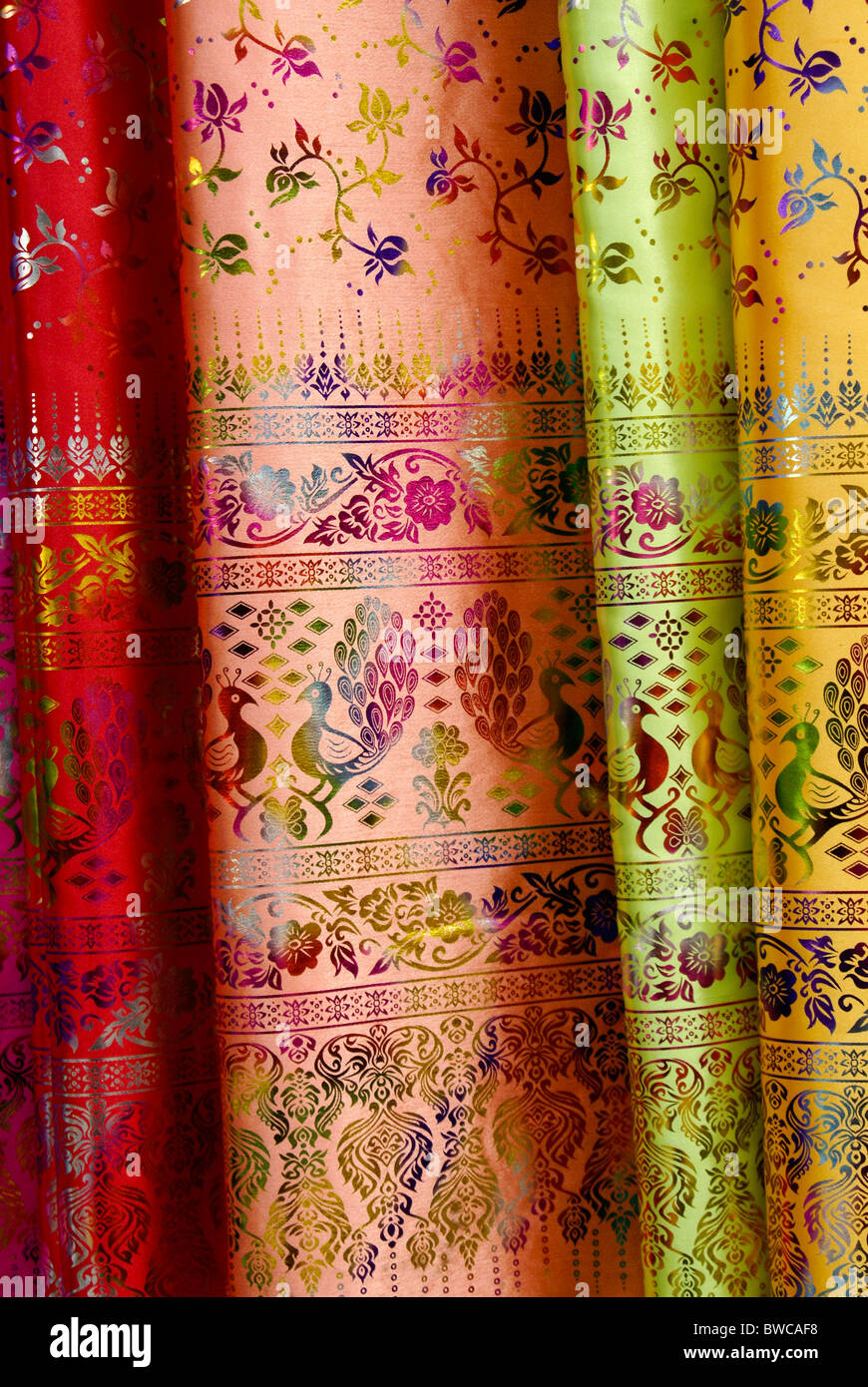 Fabric with peacock design, Xishuangbanna, Yunnan, China Stock Photo ...