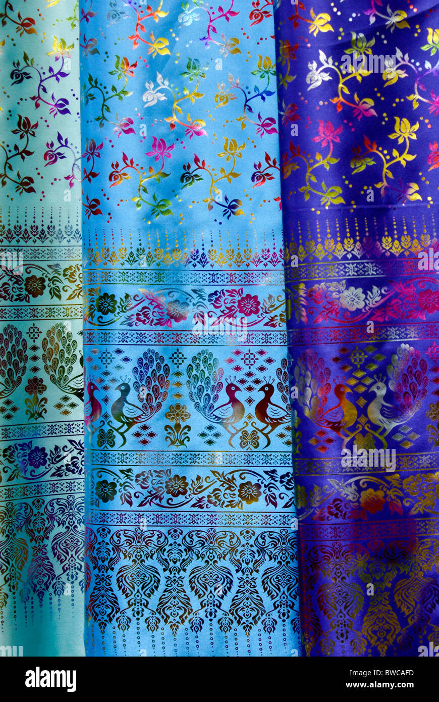 Fabric with peacock design, Xishuangbanna, Yunnan, China Stock Photo ...