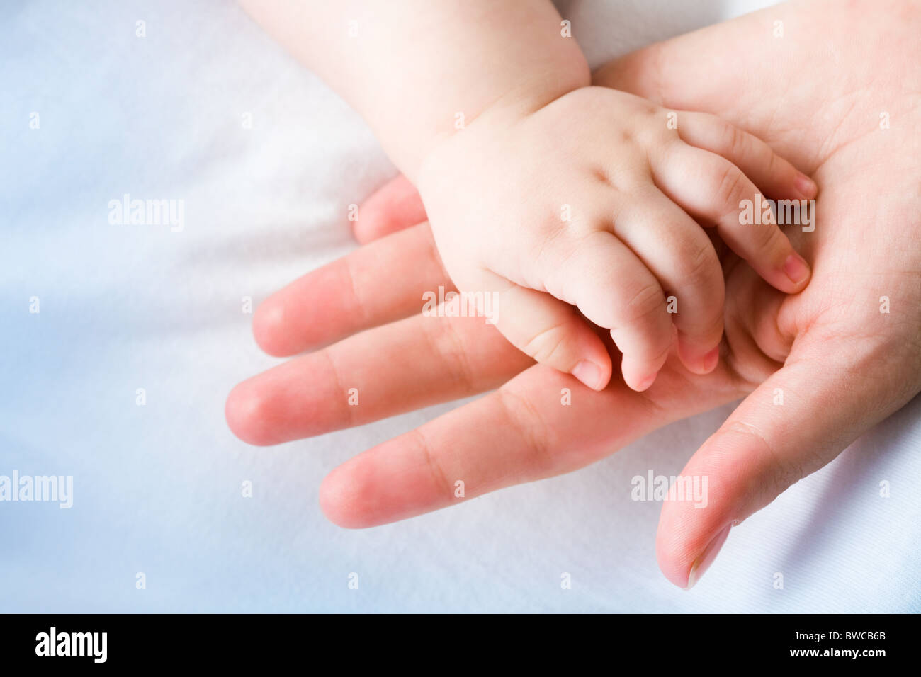 Image of mom’s palm with newborn baby hand on its surface Stock Photo ...