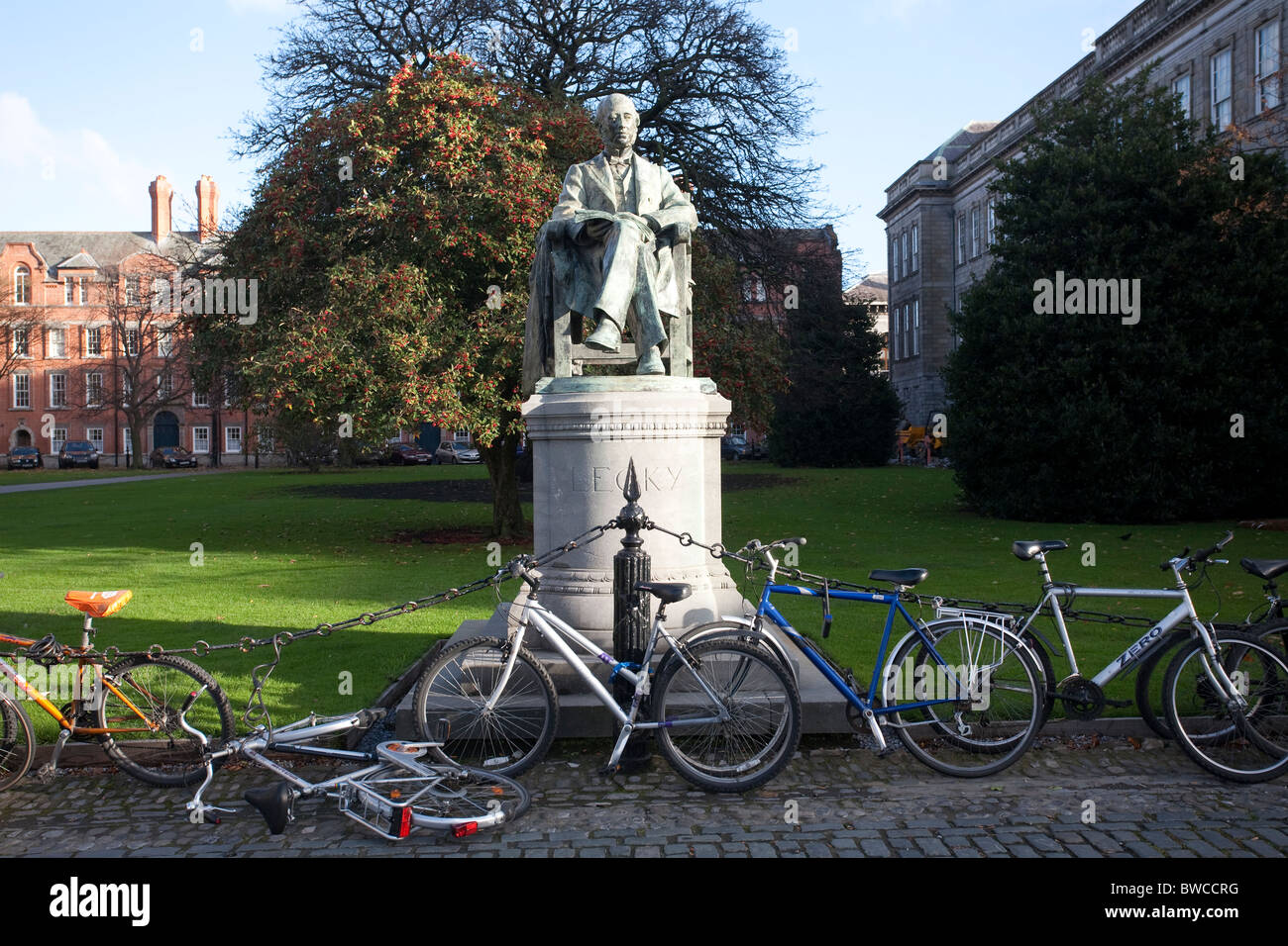 Statue of William Hartpole Lecky next to Campanile Trinity College ...