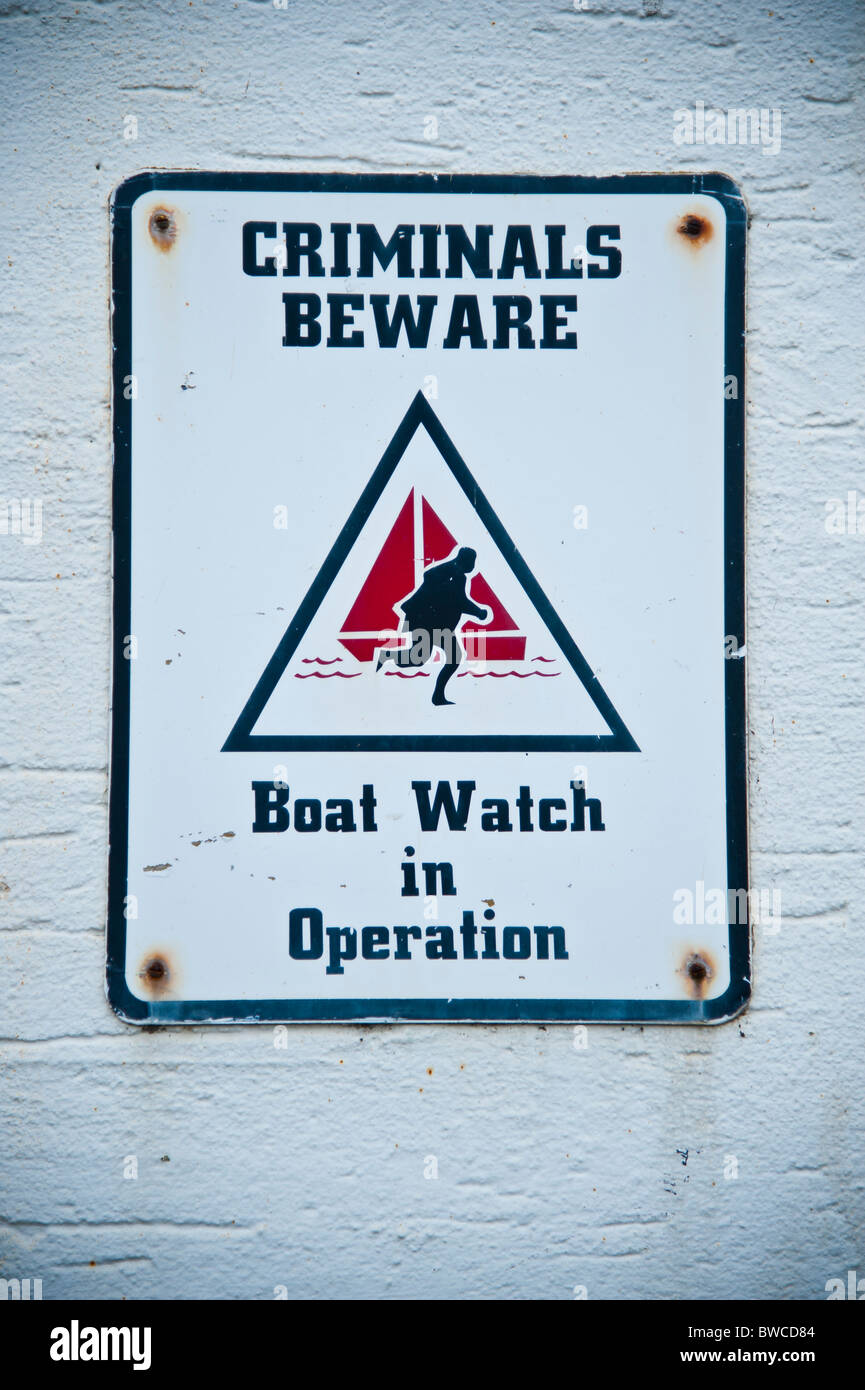 Criminals Beware Boat Watch in Operation sign UK Stock Photo - Alamy