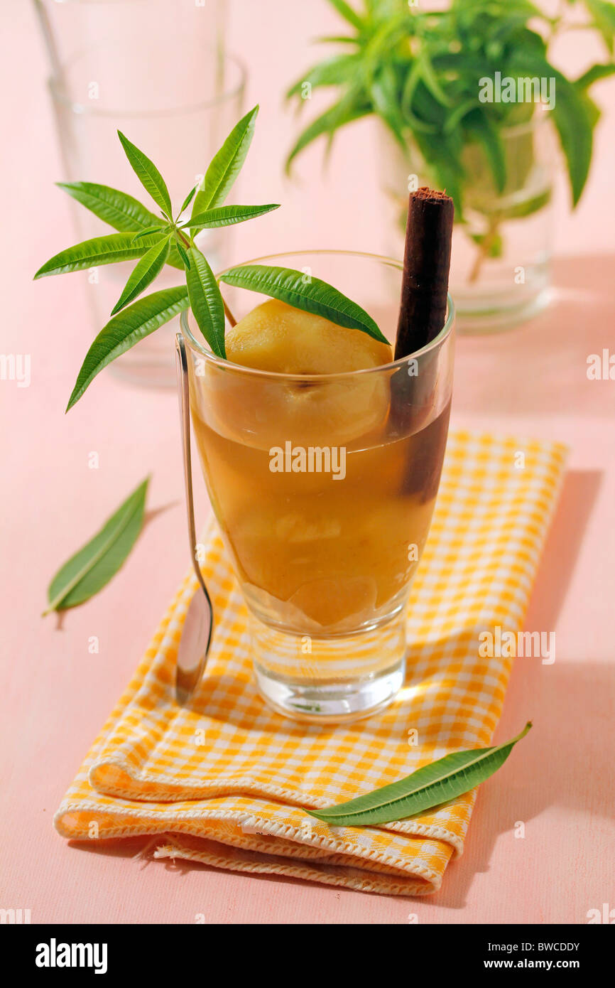 Peaches with lemon verbena infusion . Recipe available Stock Photo - Alamy