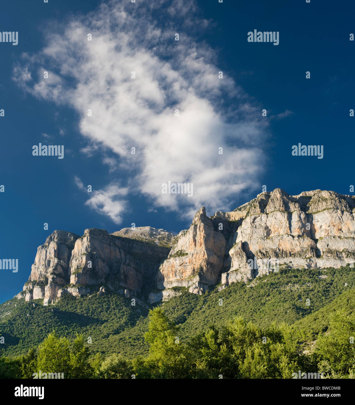 The limestone massif of Peña Montañesa, from the village of Torrelisa ...