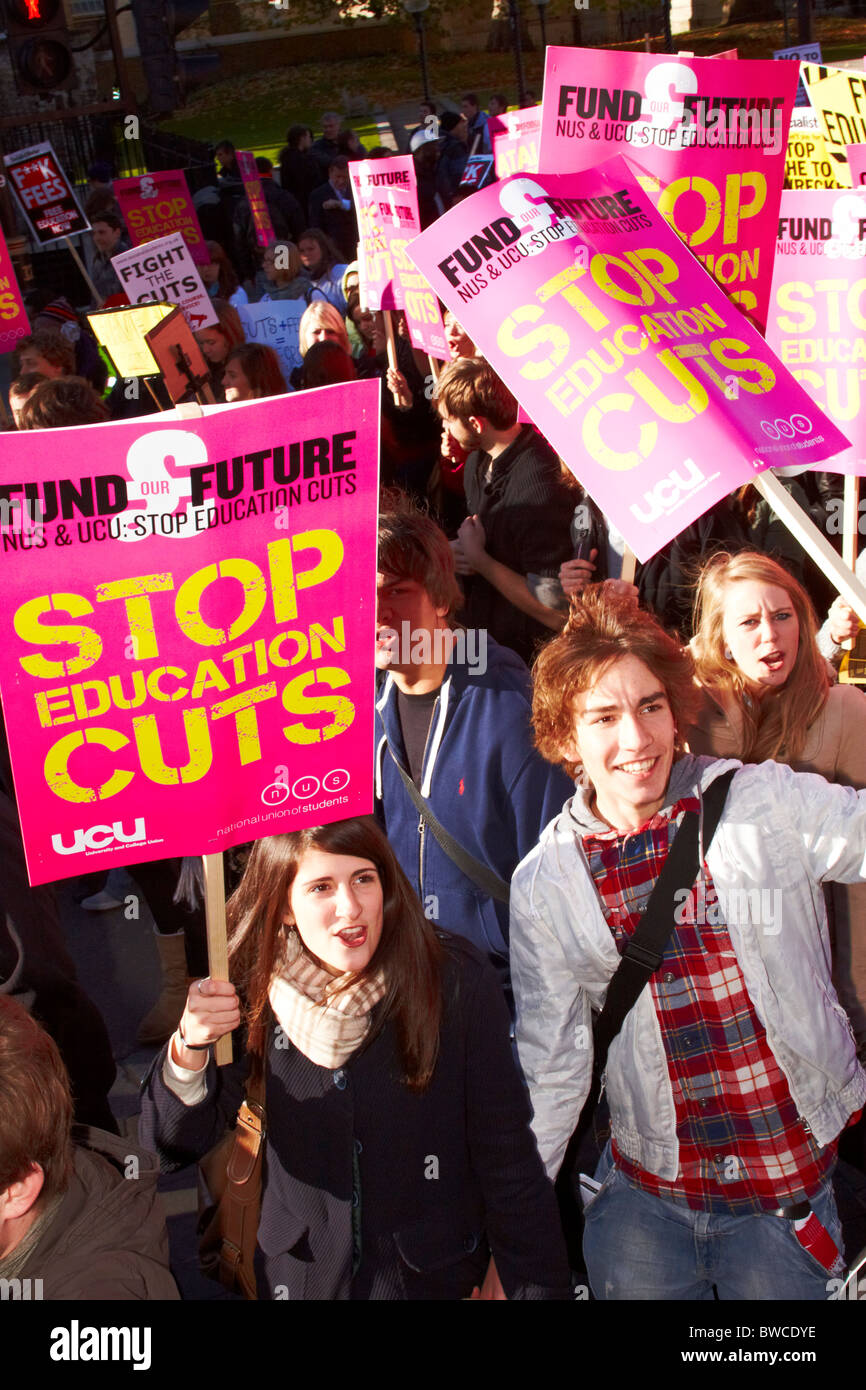 Protesters with placards during student protest against tuition fees ...