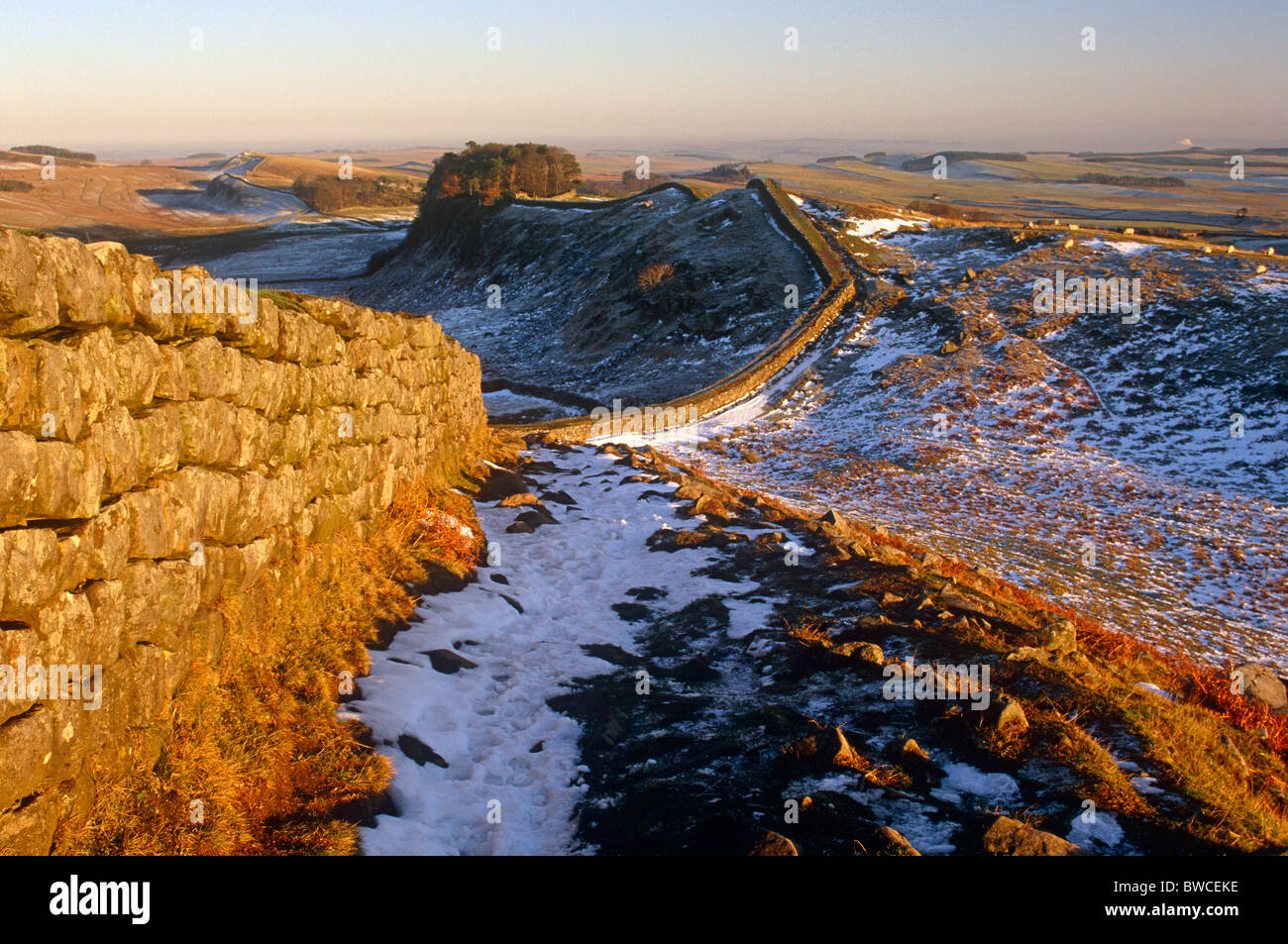 Hadrian's Wall, sunset over Cuddy's Crags near Bardon Mill ...