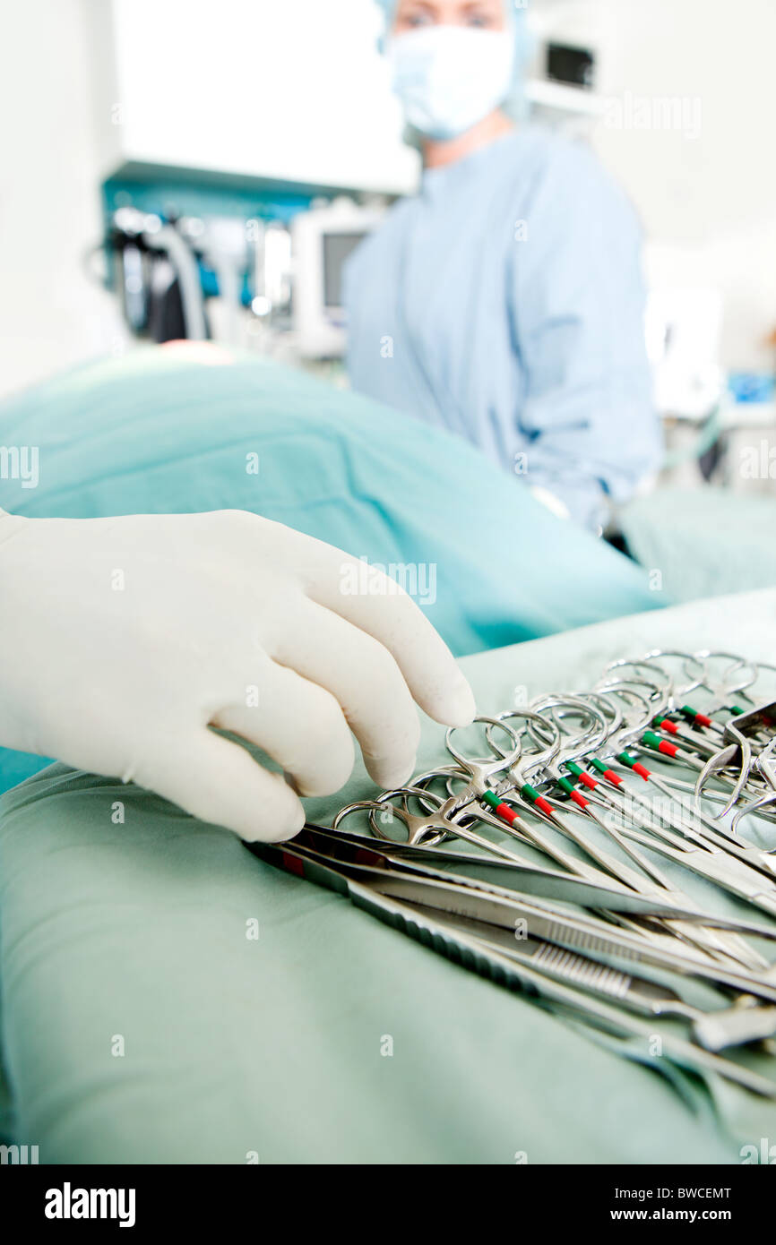 A detail close up of surgery instruments in a sterile environment Stock ...