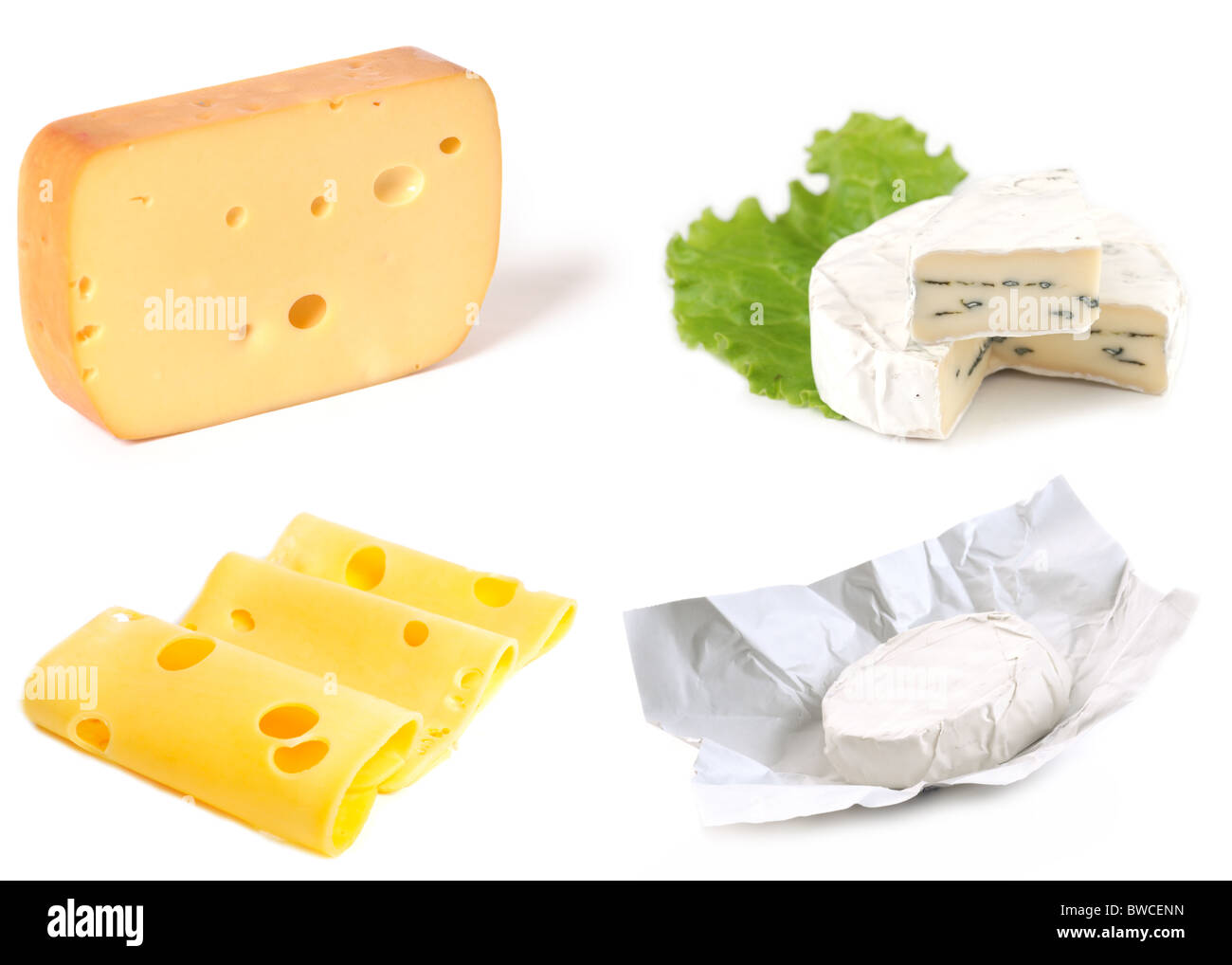 Set of four cheeses isolated on white Stock Photo - Alamy