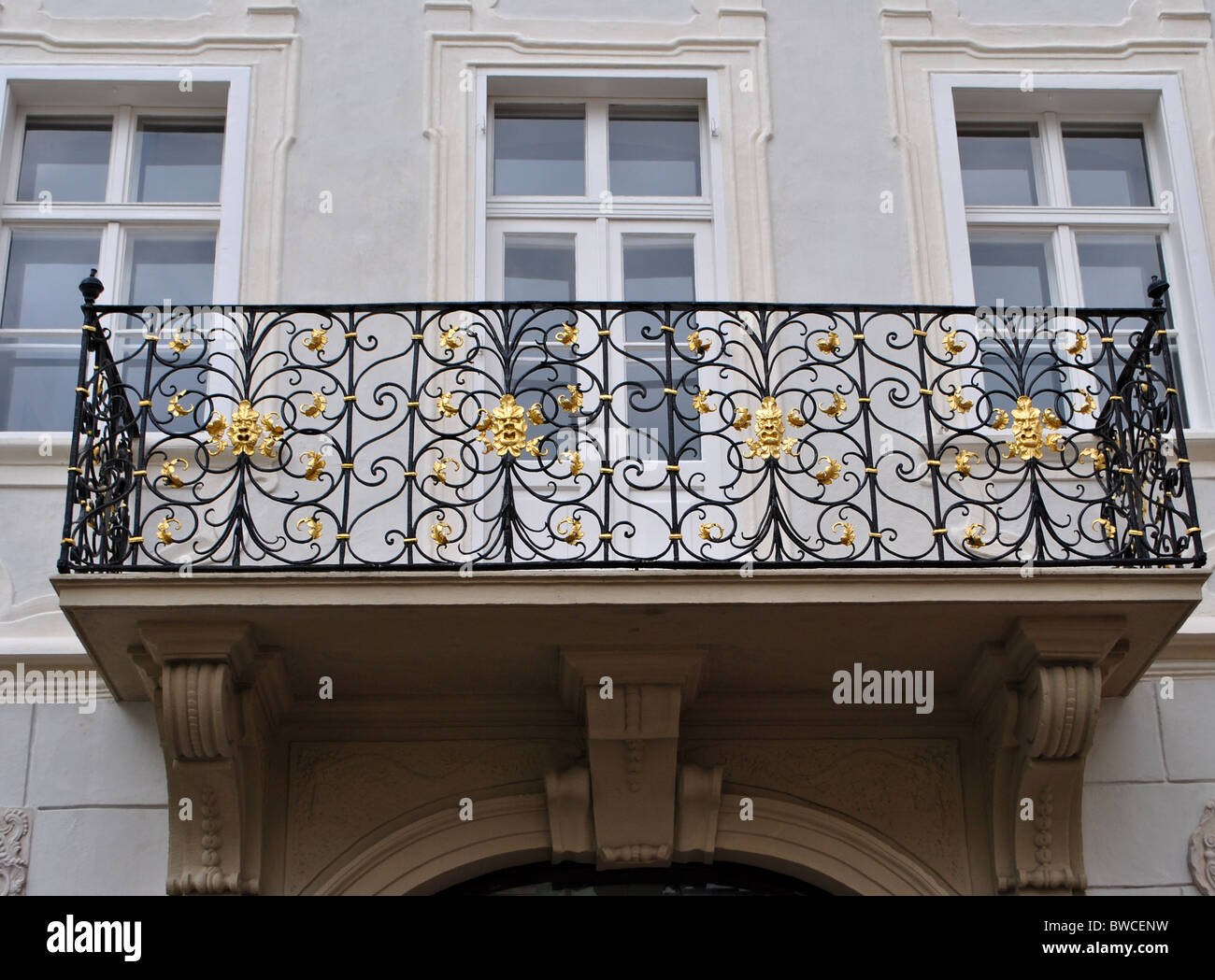 Tyrolean style house with windows and decorations Stock Photo - Alamy