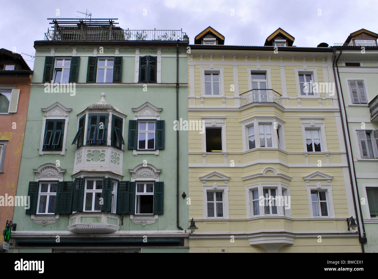 Tyrolean style house with windows and decorations Stock Photo - Alamy