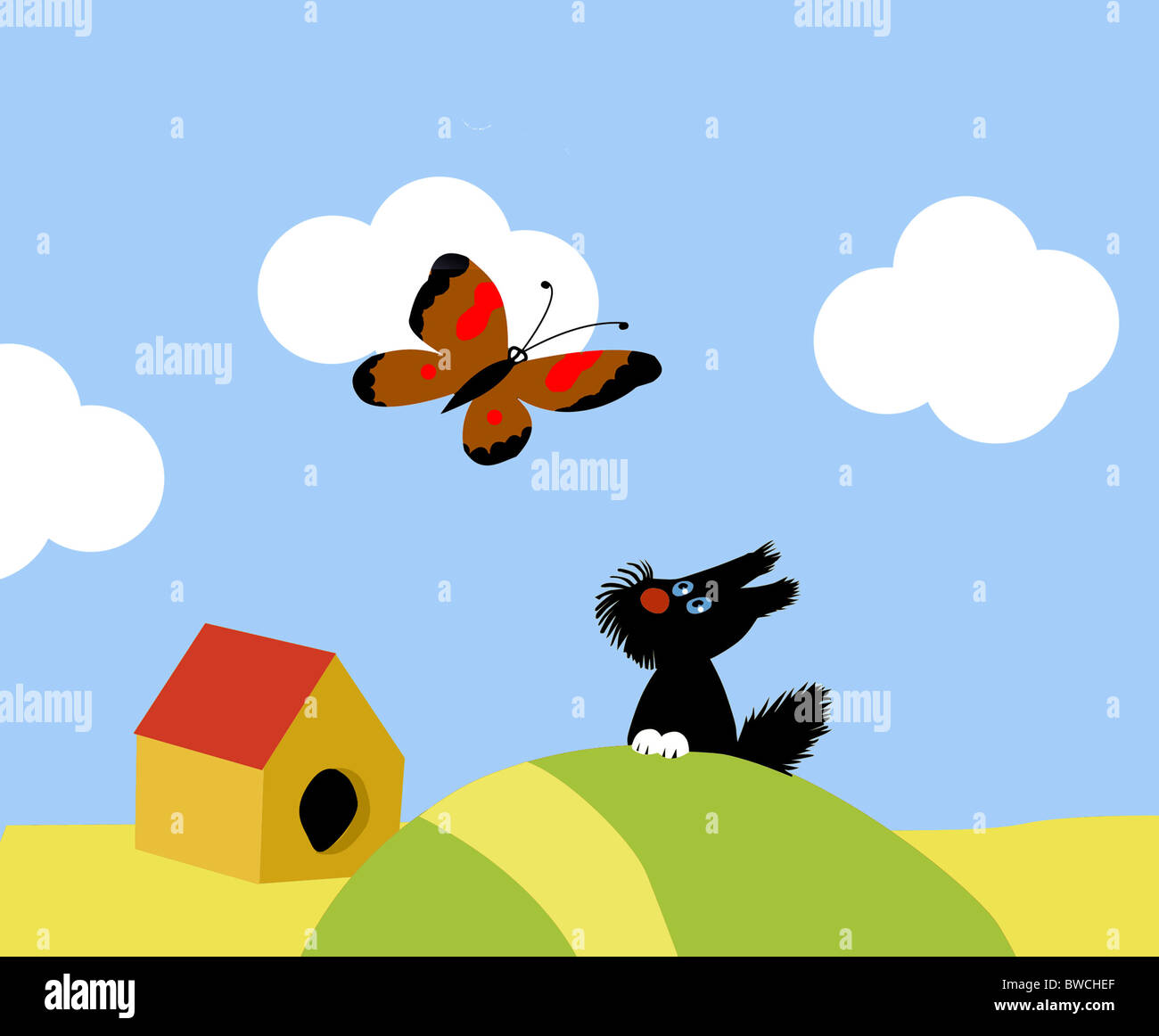 illustration of the small dog and butterflies Stock Photo - Alamy