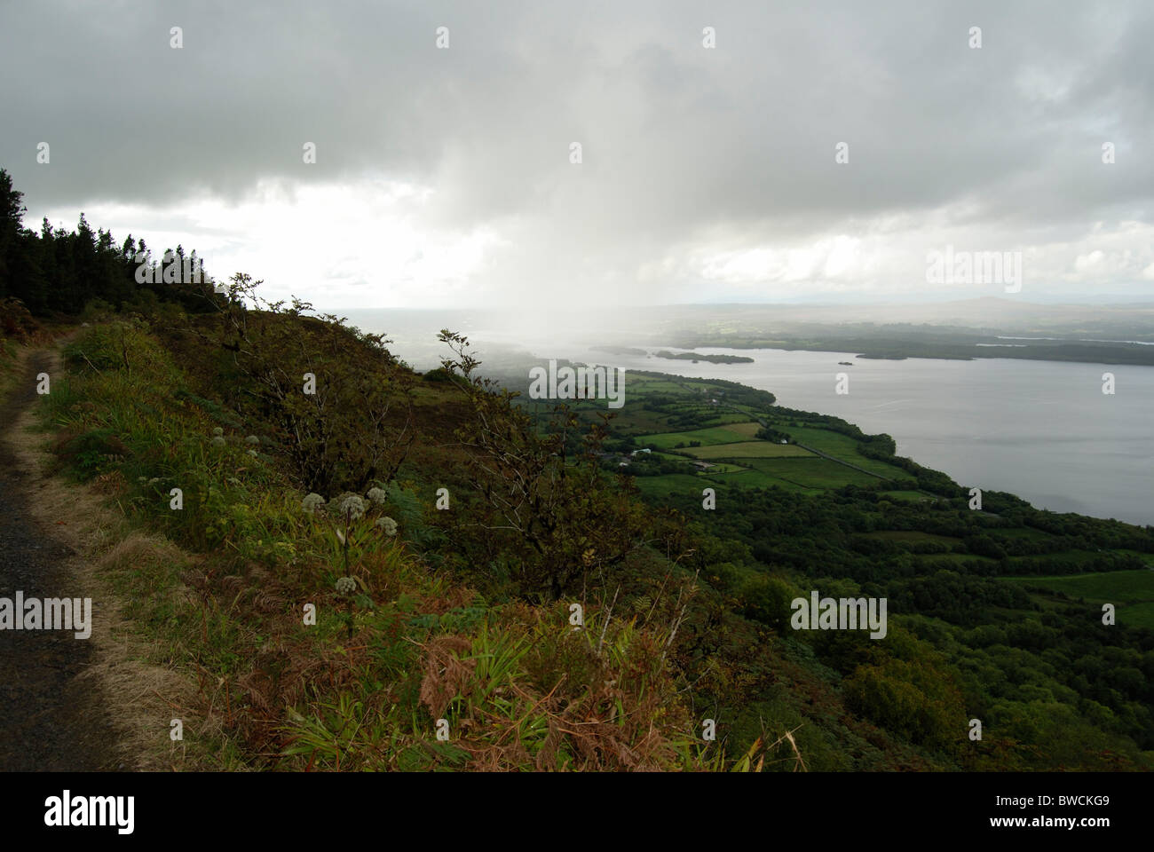 Mist and clouds over Lough Erne from the Navar Forest Viewpoint Stock ...
