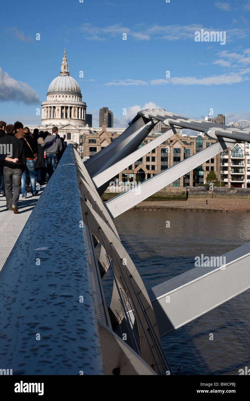 Millennium Bridge and St Pauls Cathedral spire, London October 2010 ...