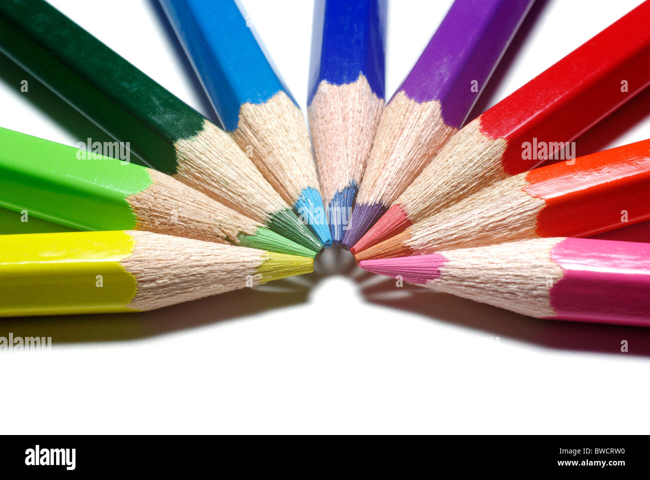 Half-circle of colour pencils isolated on white background Stock Photo ...