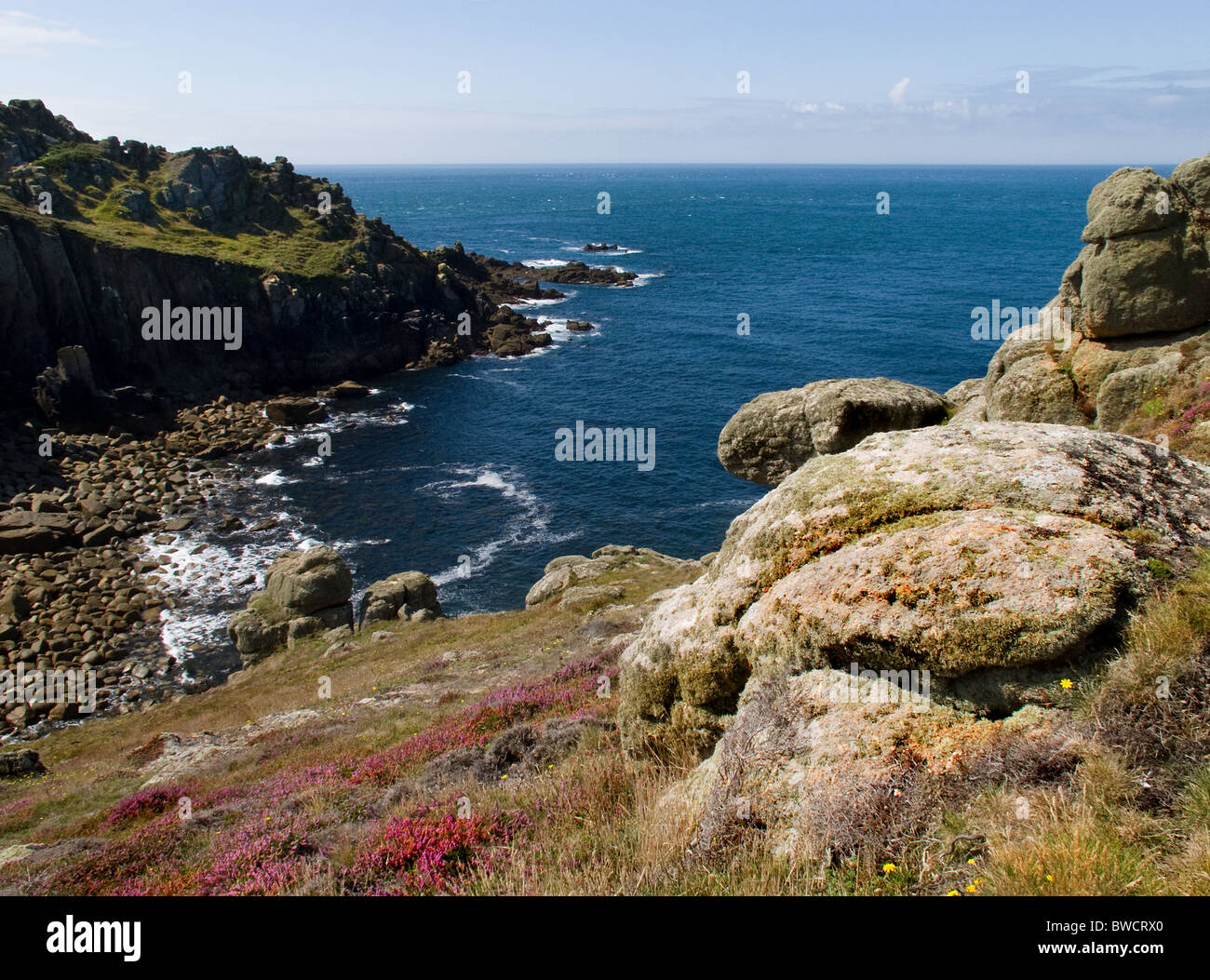 A small rocky cove on the Lands End peninsula in Cornwall Stock Photo ...