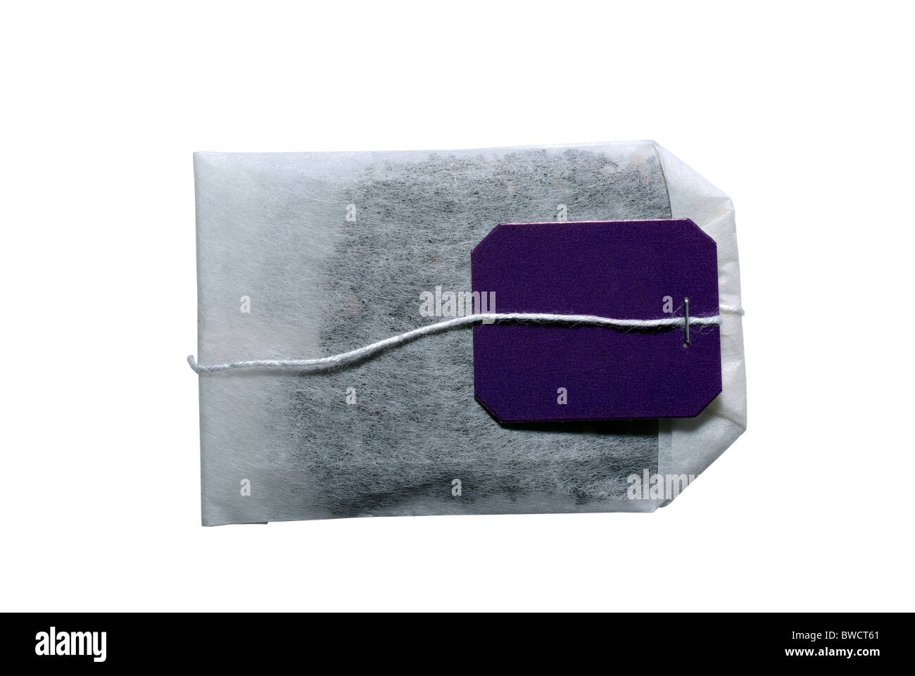 Tea bag, herbal beverage drink with label isolated on white background ...