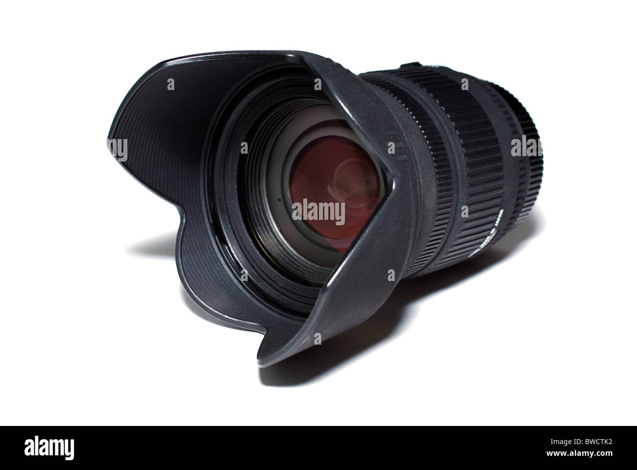 Professional lens with hood isolated on white background Stock Photo ...