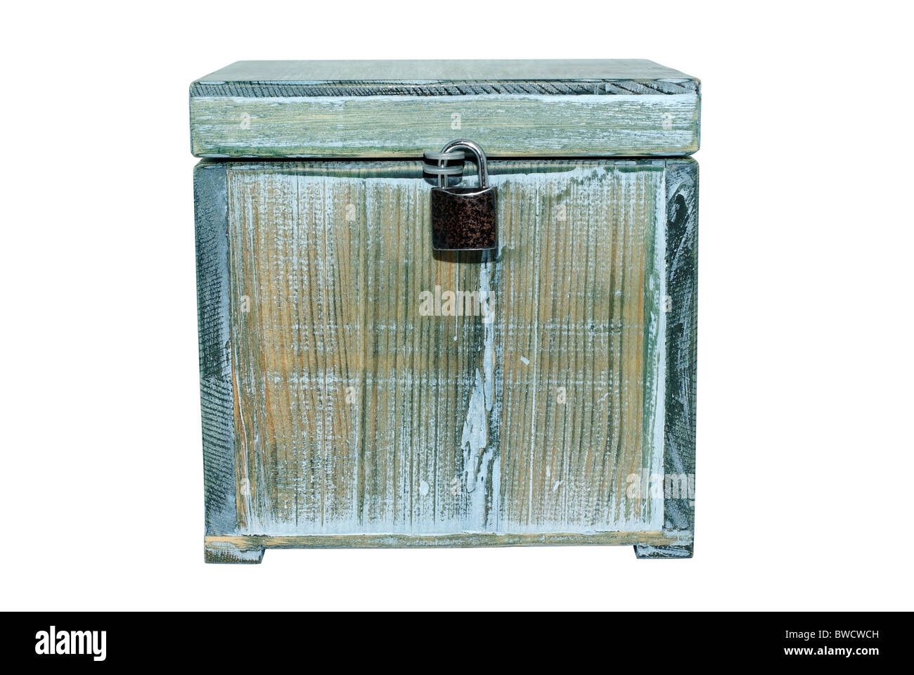 Old box locked with padlock isolated on white background Stock Photo ...