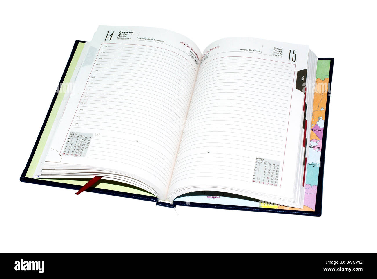 Open diary on blue Cut Out Stock Images & Pictures - Alamy