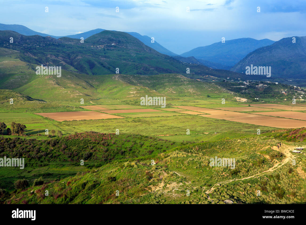 View from the hill of ancient Finiq, District of Delvina, Albania Stock ...
