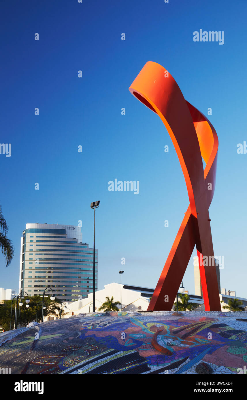 AIDS ribbon sculpture with Hilton Hotel in background, Durban, KwaZulu ...