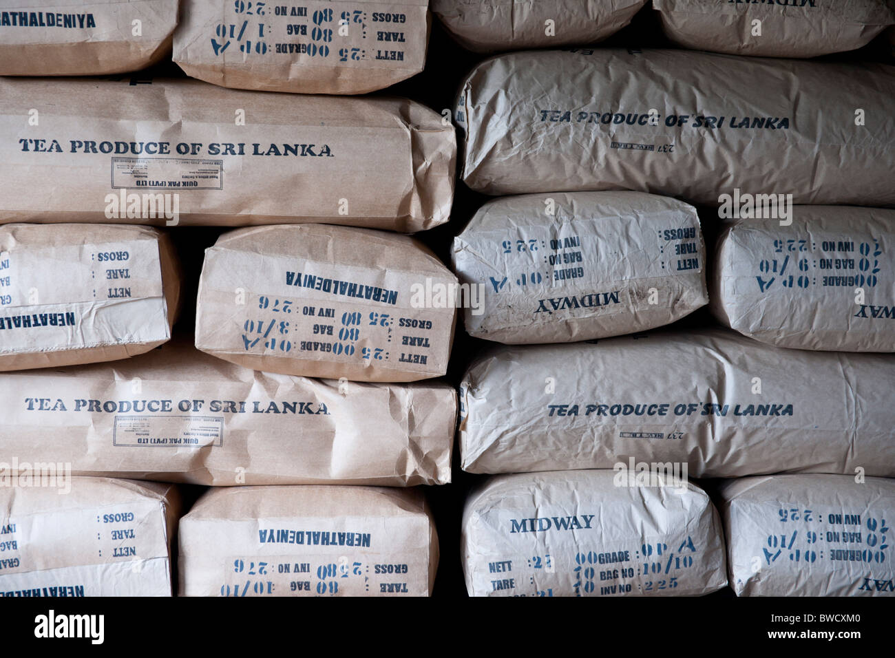 Sri Lankan tea in sacks, stacked ready for export, Sri lanka Stock ...