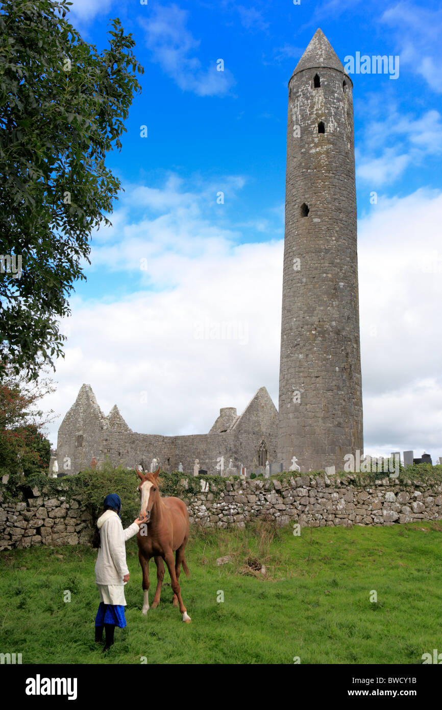 Church (11-13 century), Round tower (12 century), Kilmacduagh, Galway ...