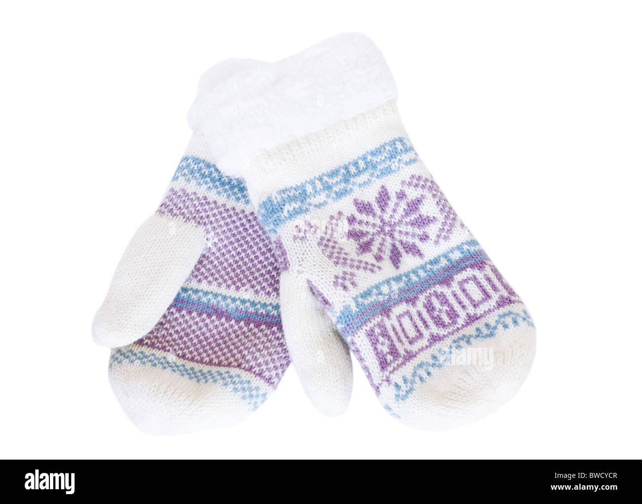mittens with color pattern isolated on white background Stock Photo - Alamy