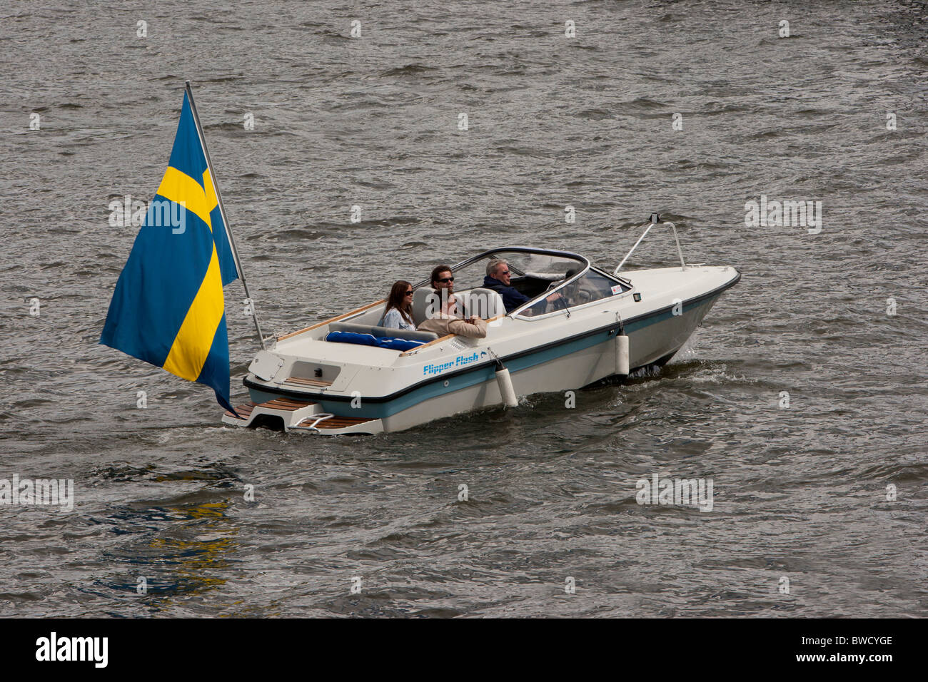 Large swedish flag on a speedboat Stock Photo - Alamy
