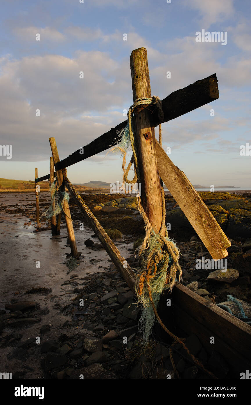 Wooden mooring posts, Galloway, Scotland Stock Photo - Alamy