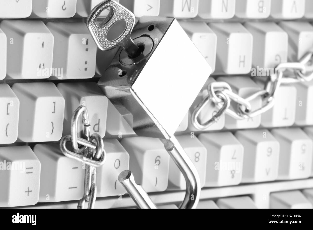 Computer keyboard secured with chain and padlock Stock Photo - Alamy