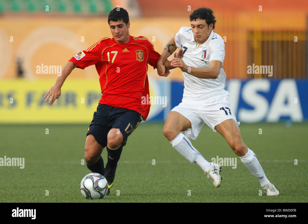 Fran Merida of Spain (l) controls the ball against Mattia Mustacchio of ...